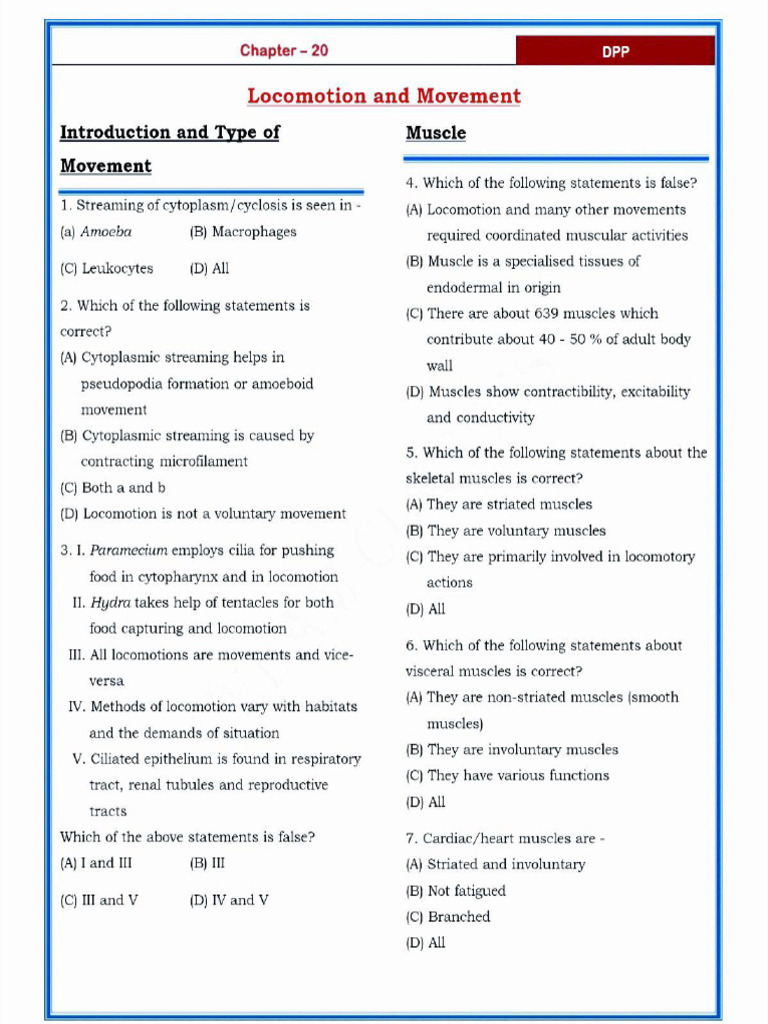 Locomotion N Movement Intro - Muscular System-QP | PDF | Muscle ...