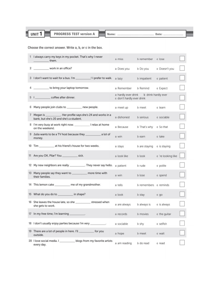 Unit 1 - Test A | PDF