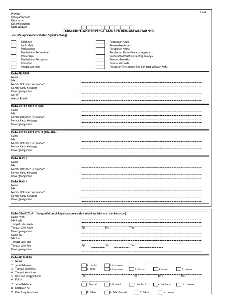 Formulir Pencatatan Sipil NKRI | PDF