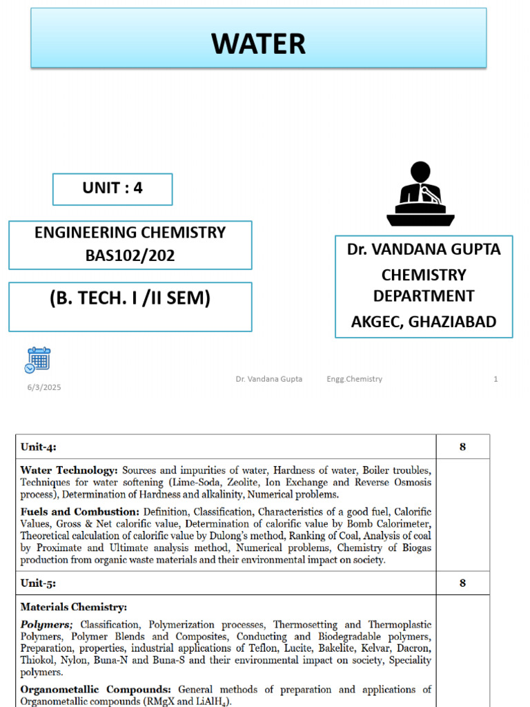 UNIT 4 WATER Engg. Chemistry | PDF | Ion Exchange | Chemistry
