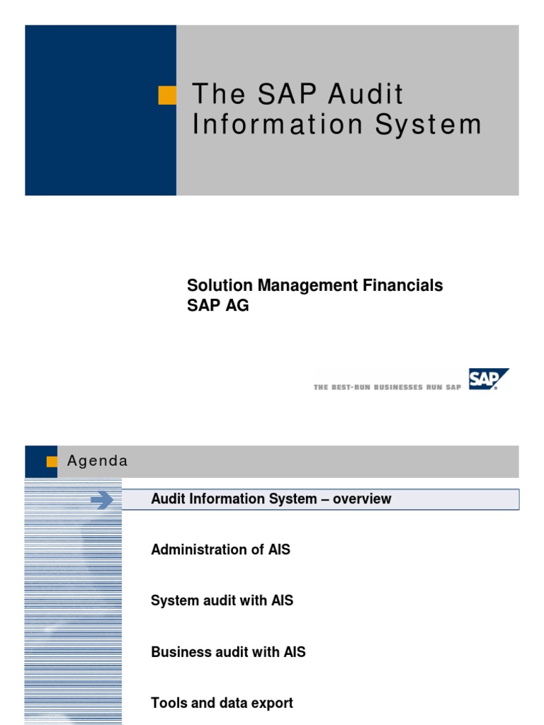 The SAP Audit Information System: Solution Management Financials Sap Ag ...