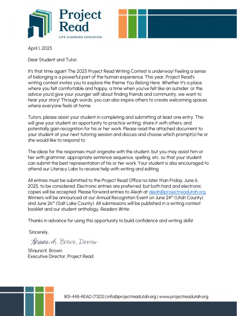 2025 Writing Contest Letter and Prompts | PDF | Thought | Experience