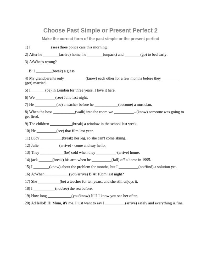 Choose Past Simple or Present Perfect 2 | PDF