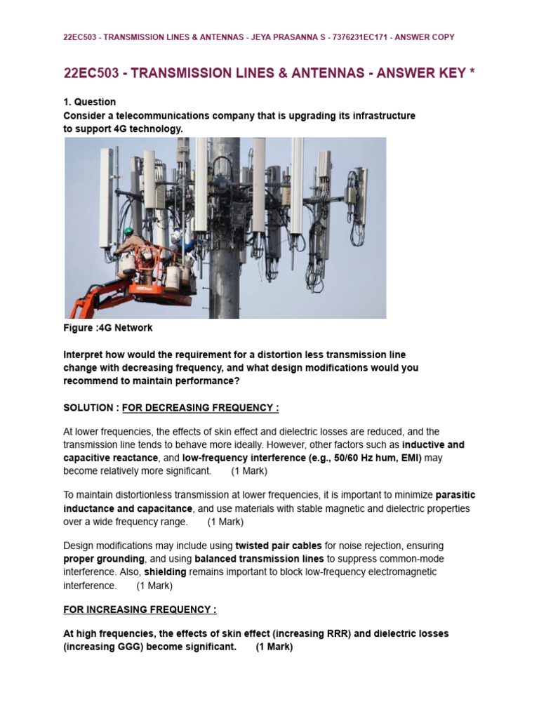 22ec503 - Transmission Lines & Antennas - Answer Key | PDF ...