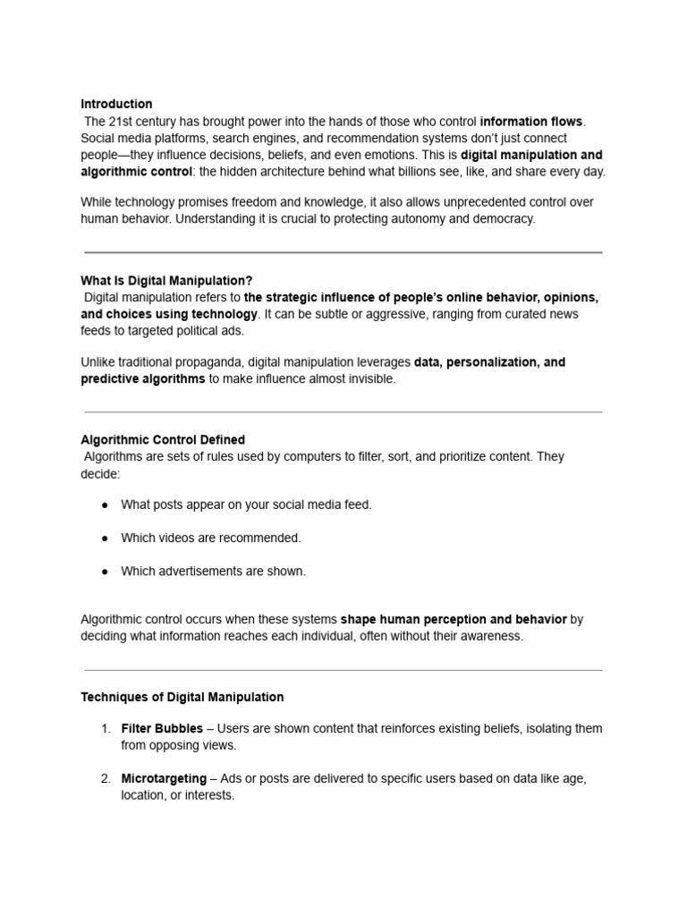 Digital Manipulation and Algorithmic Control - Shaping Minds in The ...