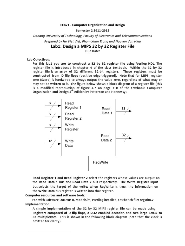 Lab1: Design A MIPS 32 by 32 Register File | PDF | Digital Electronics | Computer Engineering