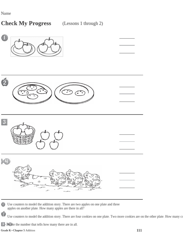 Grade K Addition Progress Check | PDF