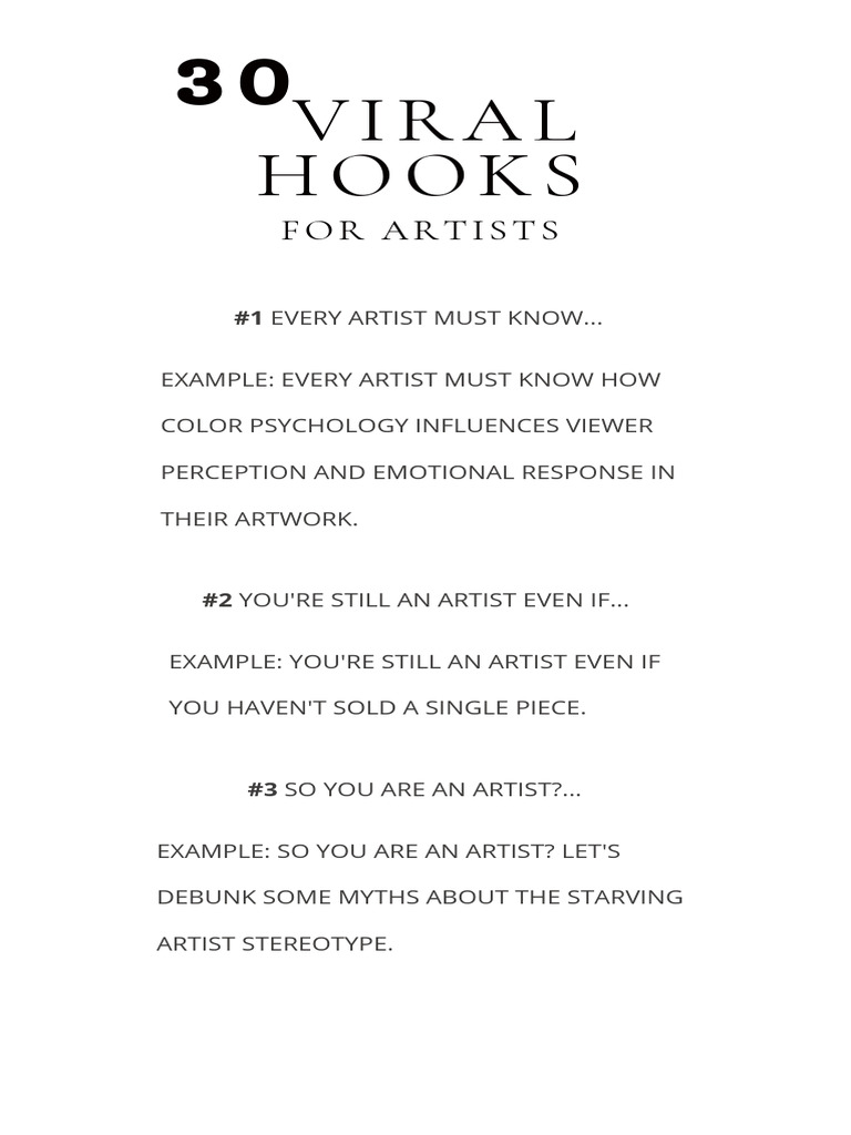 30 Viral Hooks For Artists | PDF | Paintings | Drawing