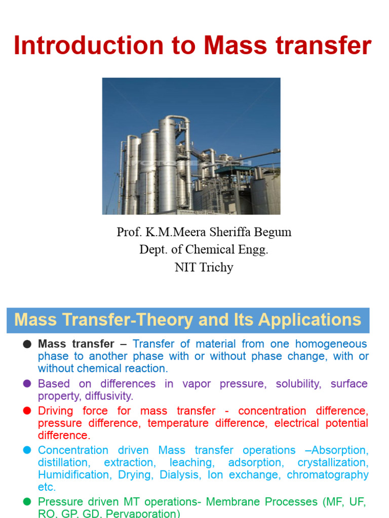 Mass Transfer: Theory & Applications | PDF | Distillation | Diffusion