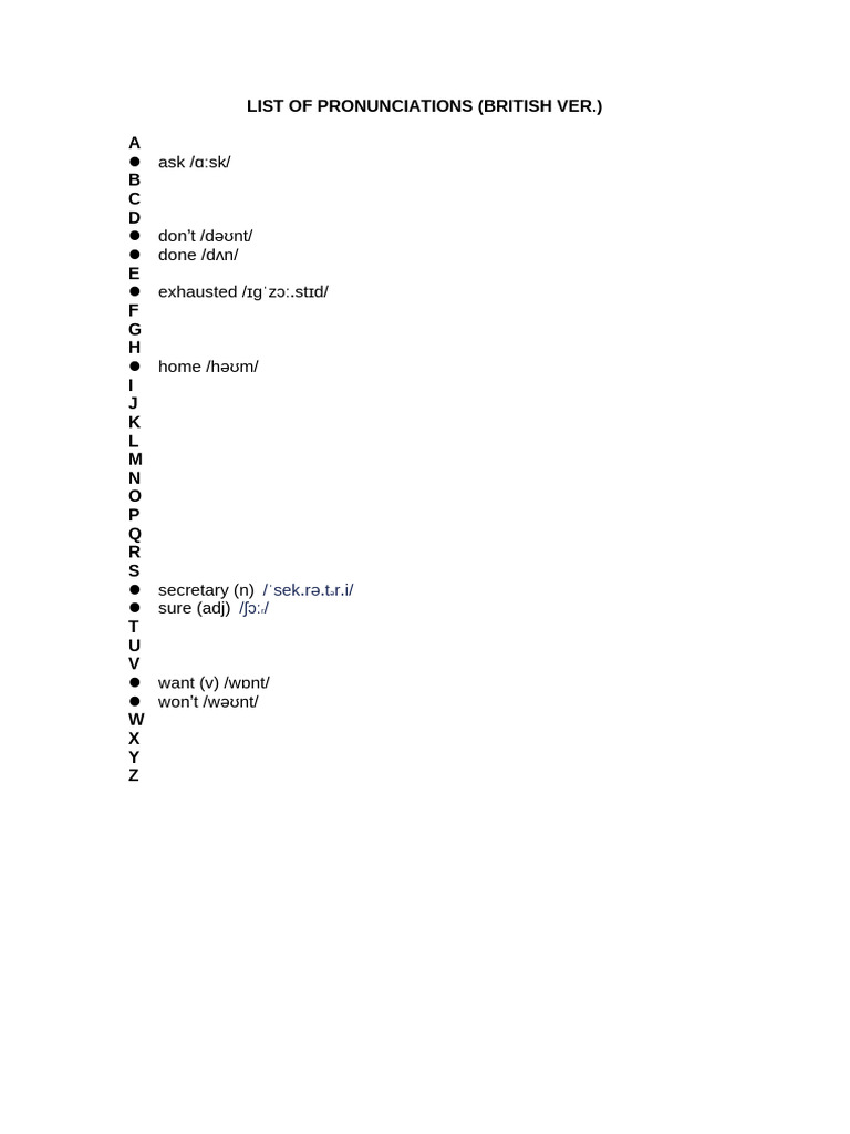 List of Pronunciations | PDF