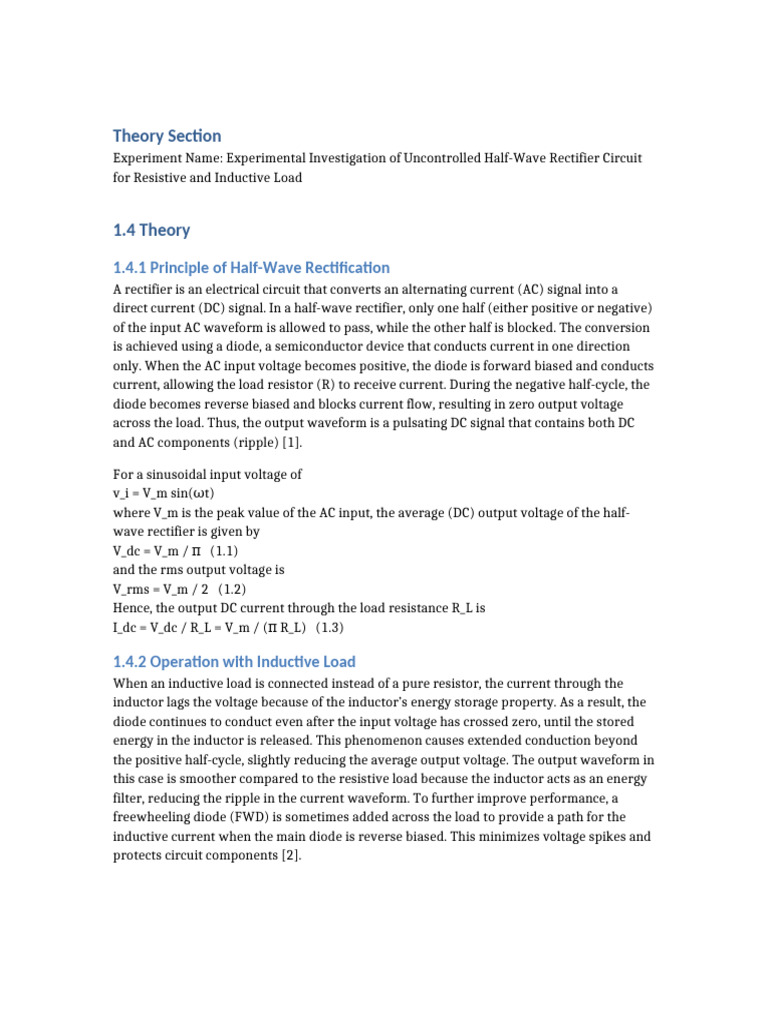 Theory Section Half Wave Rectifier | PDF | Rectifier | Direct Current