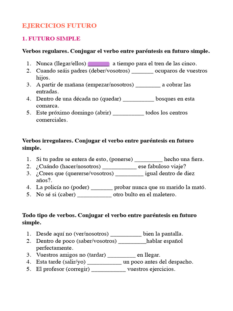 Ejercicios Futuro Español Ejercicios Futuro Español | PDF | Verbo
