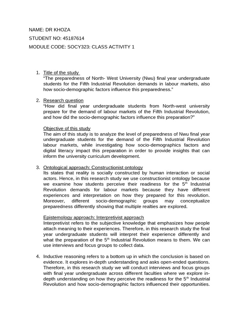 NWU Students' Readiness for 5IR | PDF | Quantitative Research ...