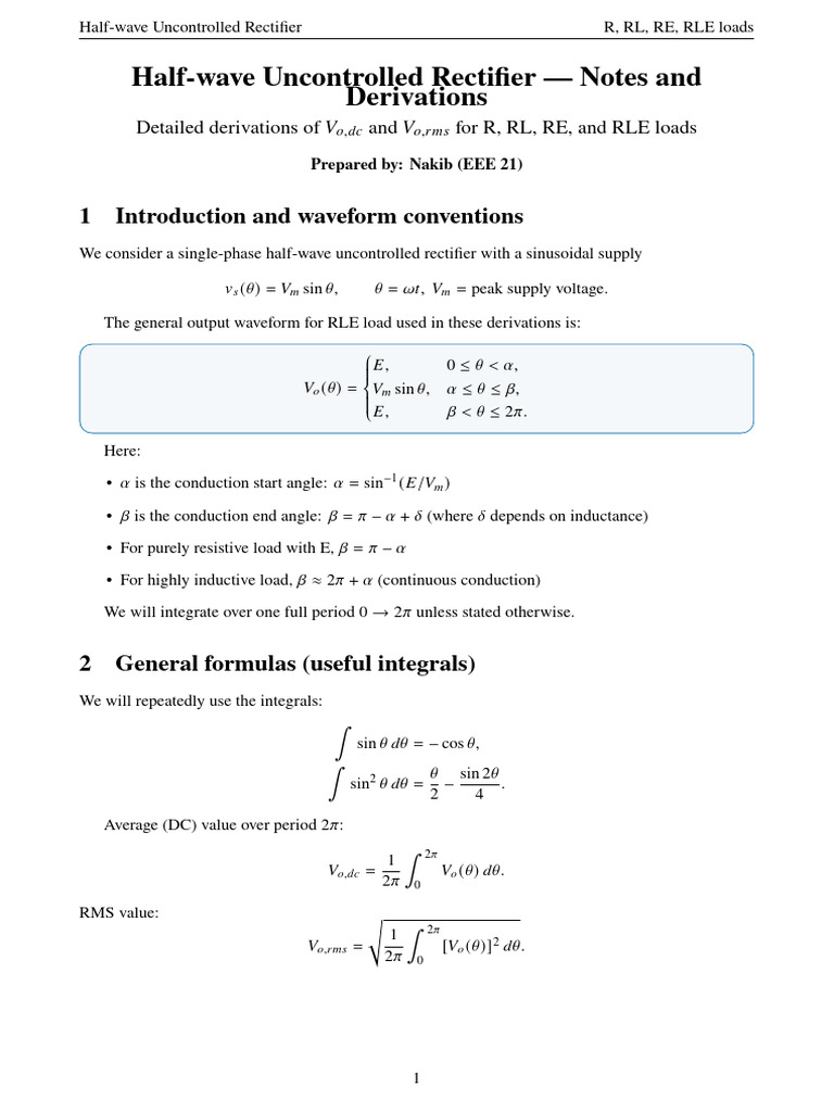 Uncontrolled HWR Derivations | PDF | Rectifier | Root Mean Square