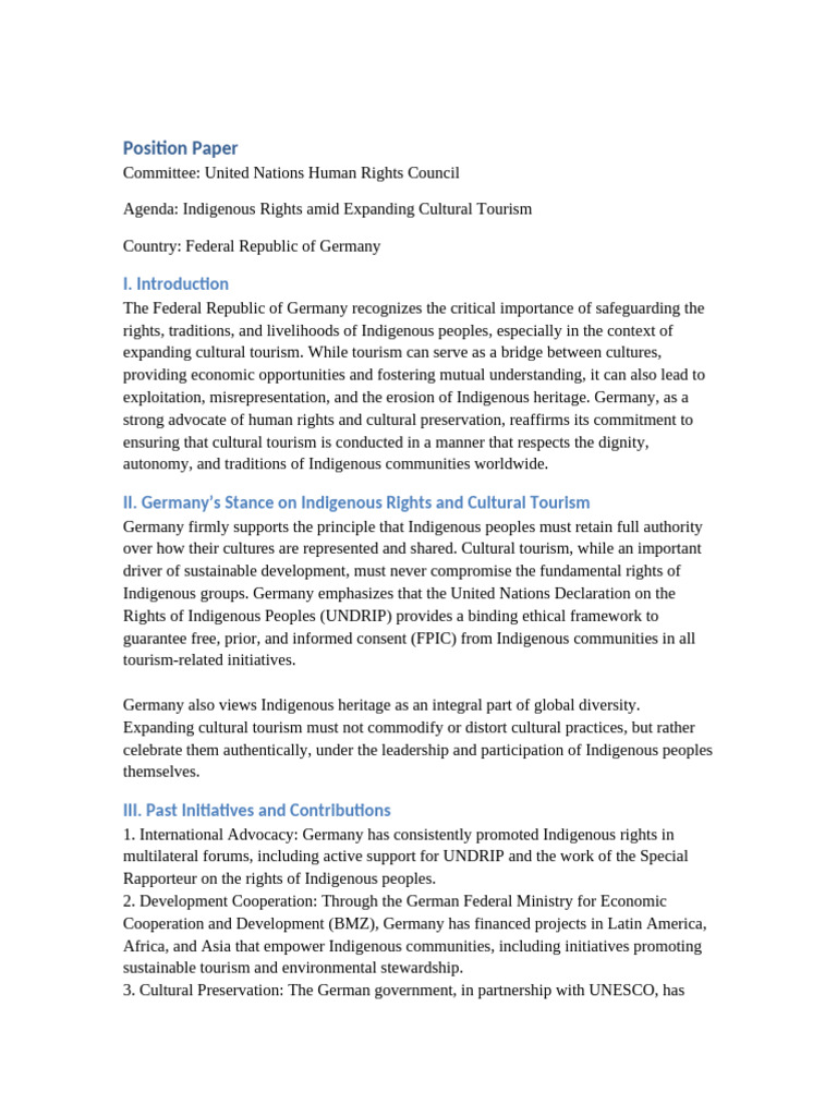 Germany Position Paper UNHRC | PDF | Cultural Heritage | Tourism
