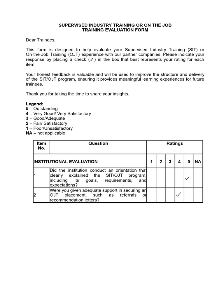 Sit Evaluation Form.docx-1 | PDF | Mentorship | Cognition