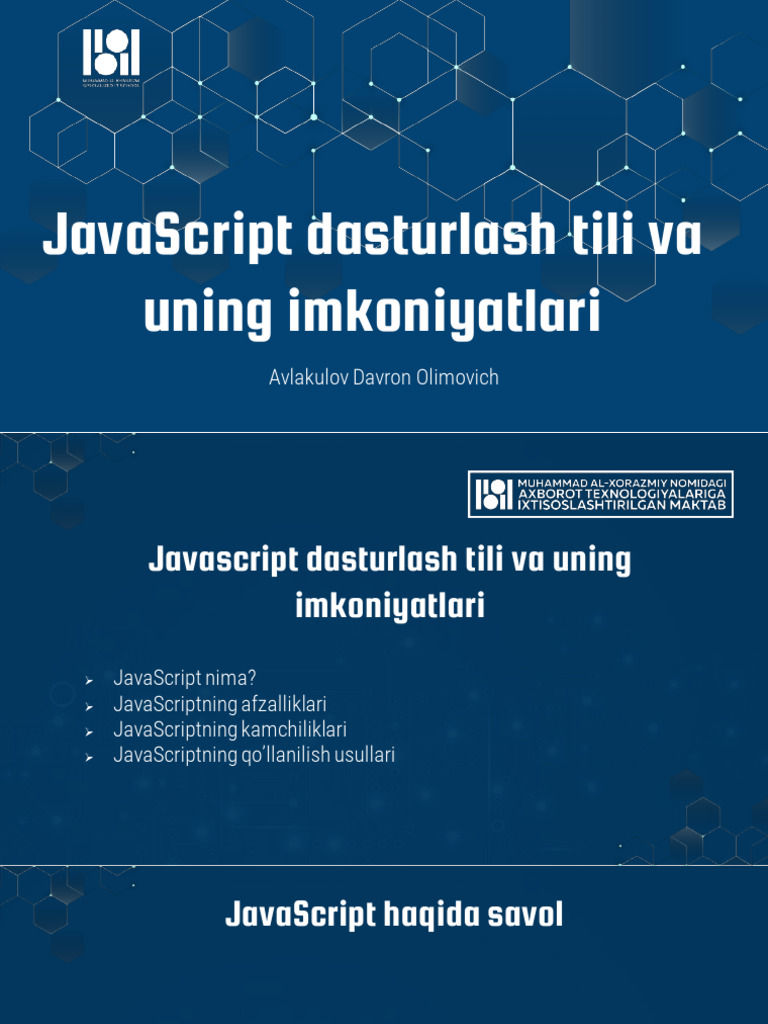 1-Dars. Javascript Dasturlash Tili Va Uning Imkoniyatlari | PDF