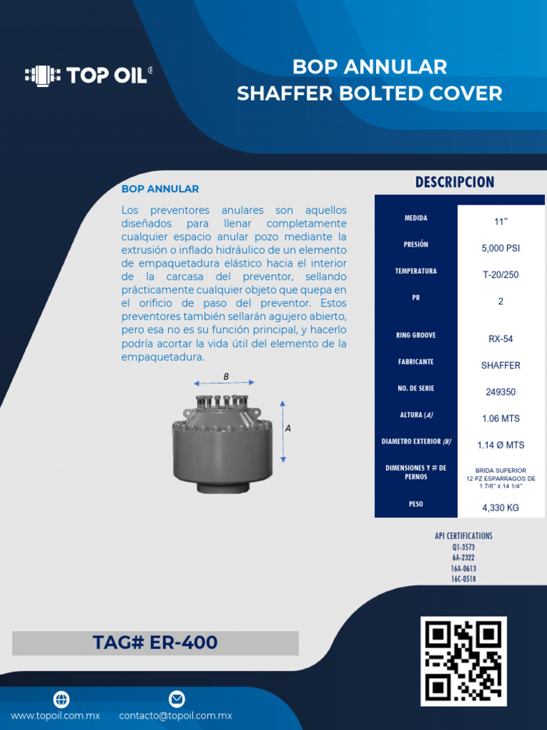 Ficha Tecnica de Bop Anular Shaffer Bolted Cover | PDF | Ingeniería ...