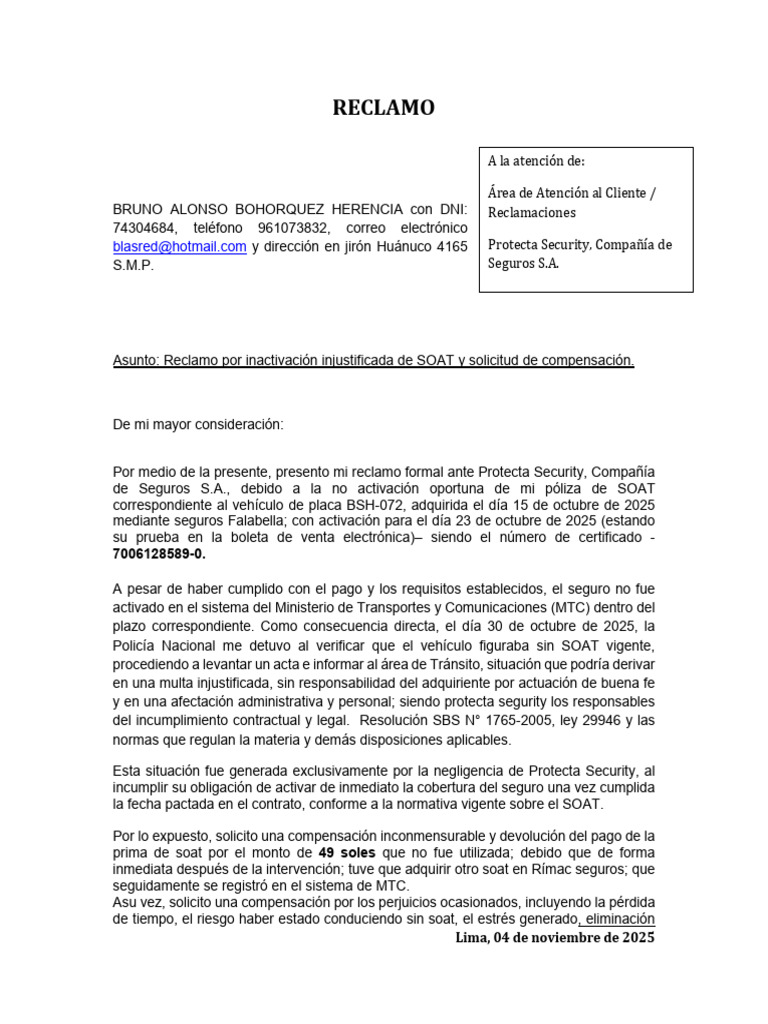 Reclamo Compañia de Seguros | PDF | Seguro | Reaseguro