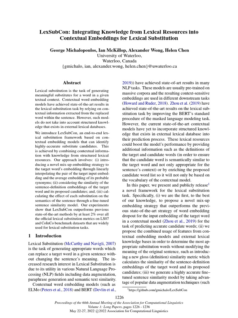 LexSubCon Integrating Knowledge From Lexical Resources Into | PDF ...