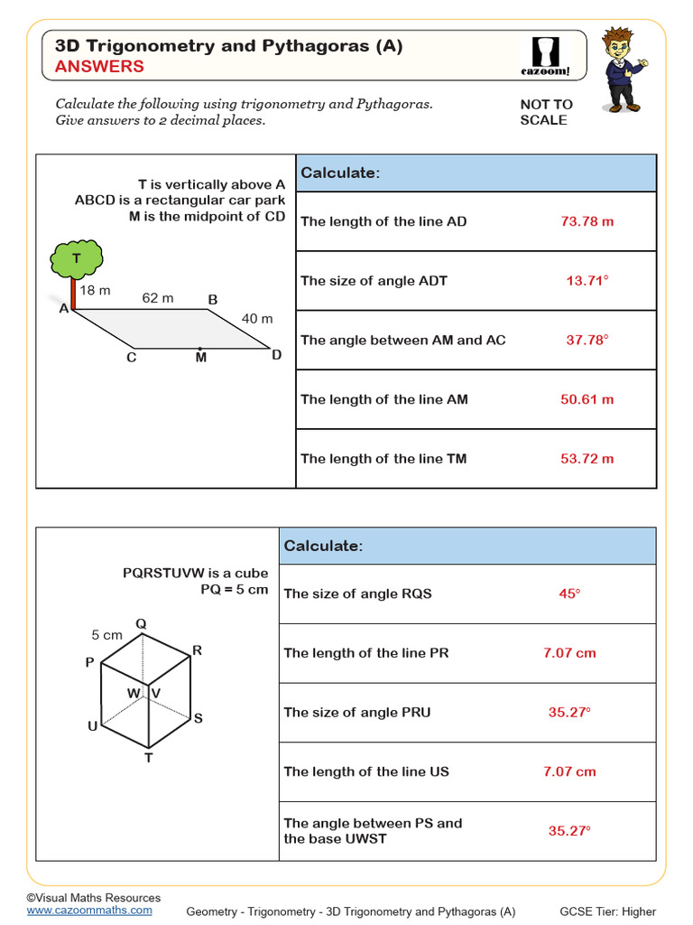 3D Trigonometry & Pythagoras Answers | PDF | Length | Geometric Measurement