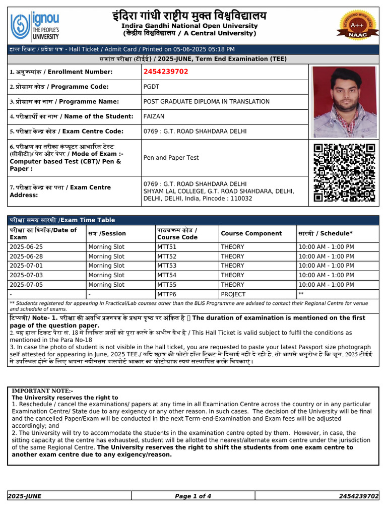 Admit Card 2454239702 | PDF