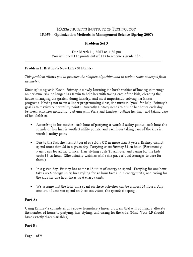 15.053 - Optimization Methods in Management Science (Spring 2007) Problem Set 3 | PDF ...