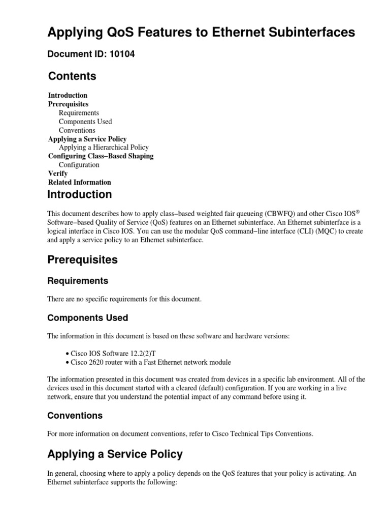Applying QoS Features To Ethernet Sub Interfaces | PDF | Router ...