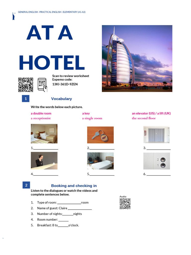 825197844 Linguahouse A1 A2 at a Hotel | PDF | Chess Theory | Chess