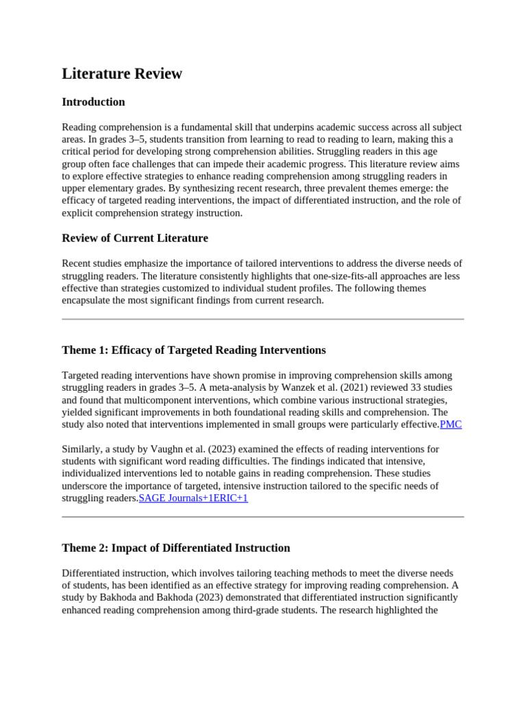 Literature Review | PDF | Reading Comprehension | Differentiated ...
