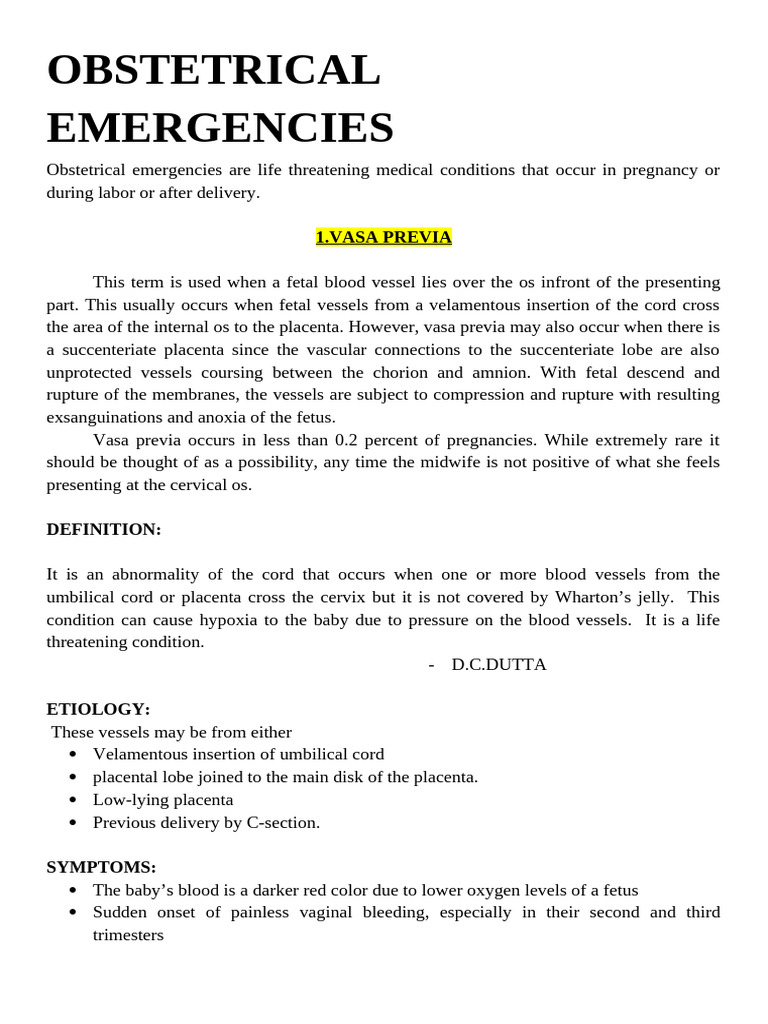 Obstetrical Emergencies: Vasa Previa & Cord Prolapse | PDF | Childbirth ...