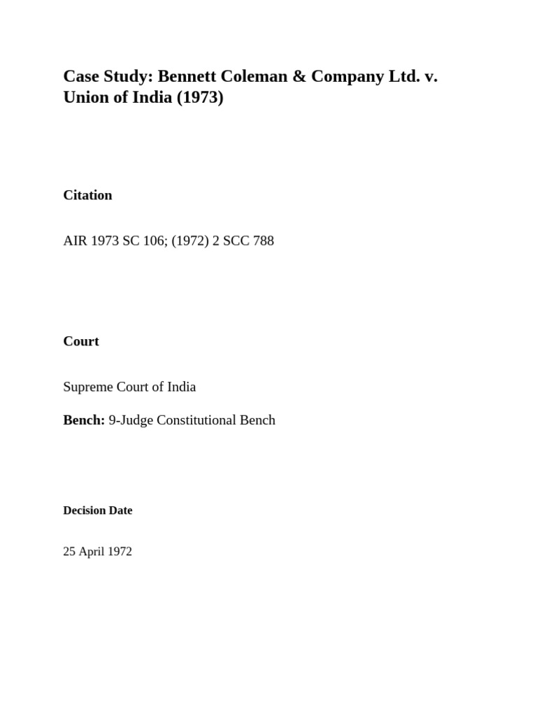 Bennett Coleman Case: Press Freedom Landmark | PDF | Freedom Of The ...