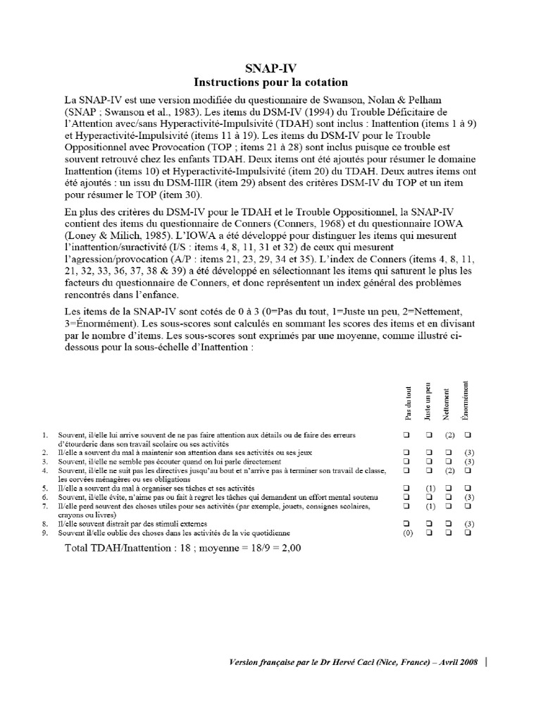 SNAP-IV Instructions Pour La Cotation | PDF