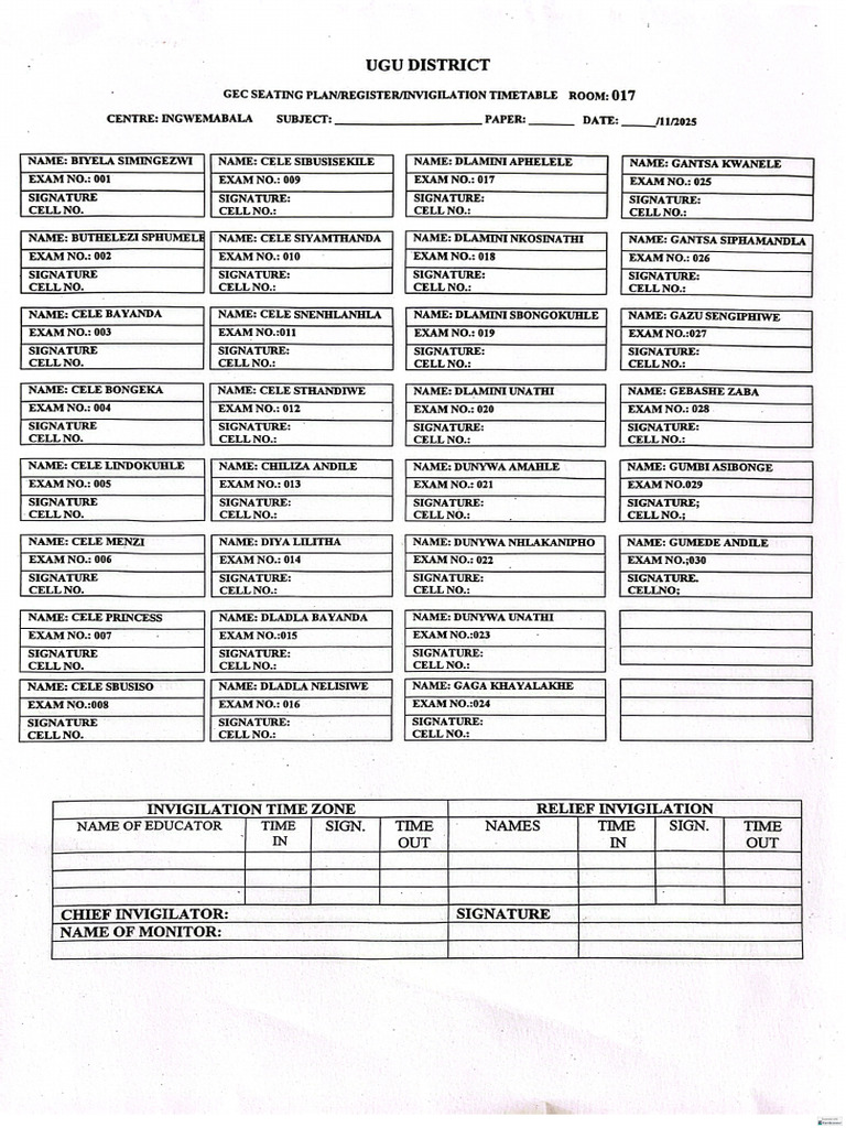 Gec Grade 9 Sitting Plan | PDF