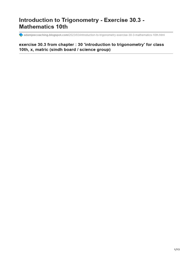 Introduction To Trigonometry - Exercise 30.3 - Mathematics 10th | PDF
