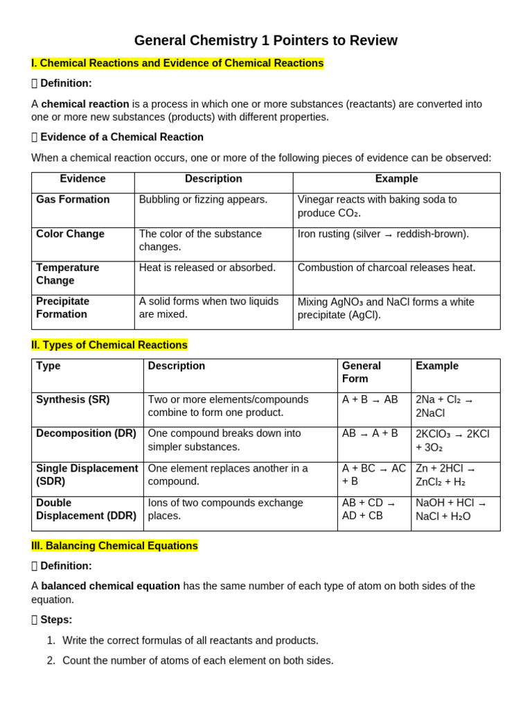 Key Concepts in Chemical Reactions | PDF | Mole (Unit) | Chemical ...