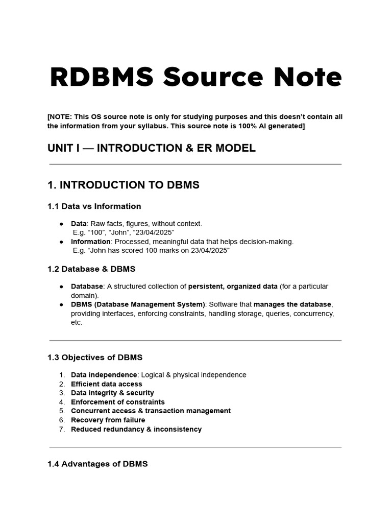 RDBMS Source Note | PDF | Relational Model | Pl/Sql