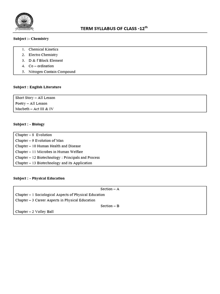 Class 12 Term Syllabus Overview | PDF