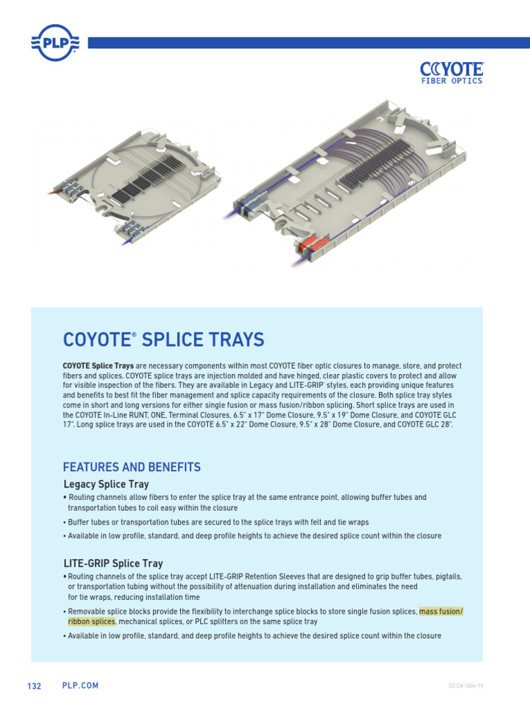 COYOTE® Splice Tray Kits Overview | PDF | Optical Fiber | Manufactured ...