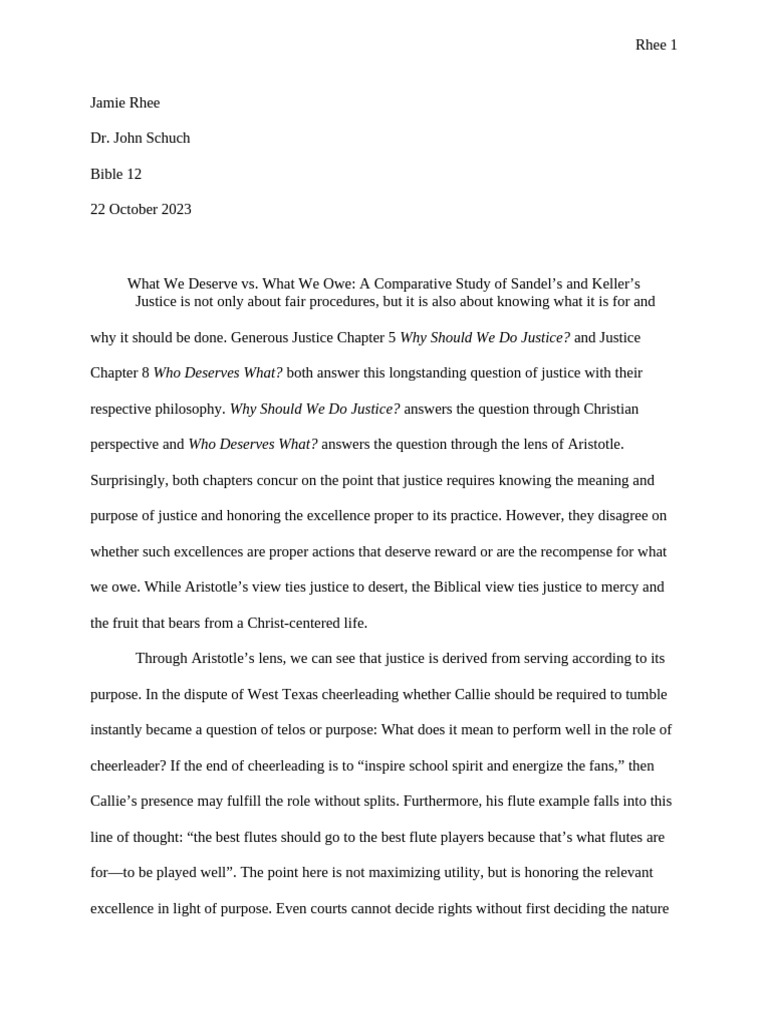 What We Deserve vs. What We Owe - A Comparative Study of Sandel's and ...