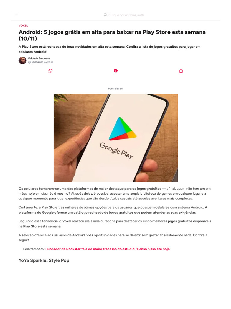 Android_ 5 jogos grátis em alta para baixar na Play Store esta semana ...