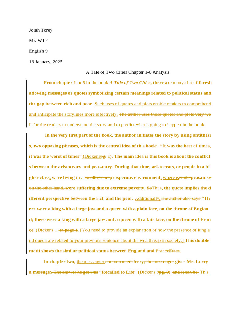 A Tale of Two Cities Chapter 1-6 Analysis | PDF | A Tale Of Two Cities
