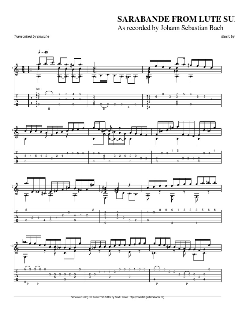 Sarabande from Lute Suite II Tablature | PDF | Johann Sebastian Bach ...