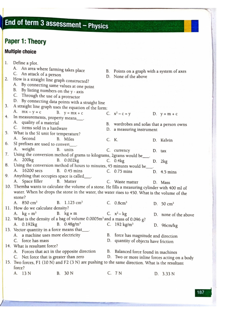 Form 2 Inclass Paper 1 Test 2 | PDF