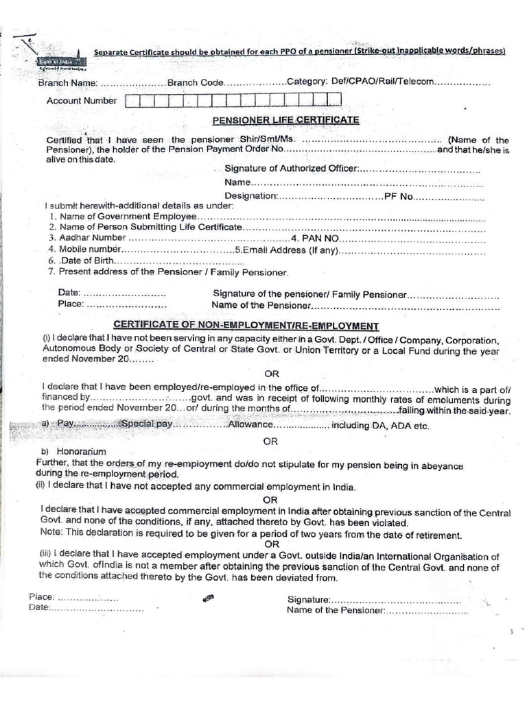 Life Certificate Format | PDF