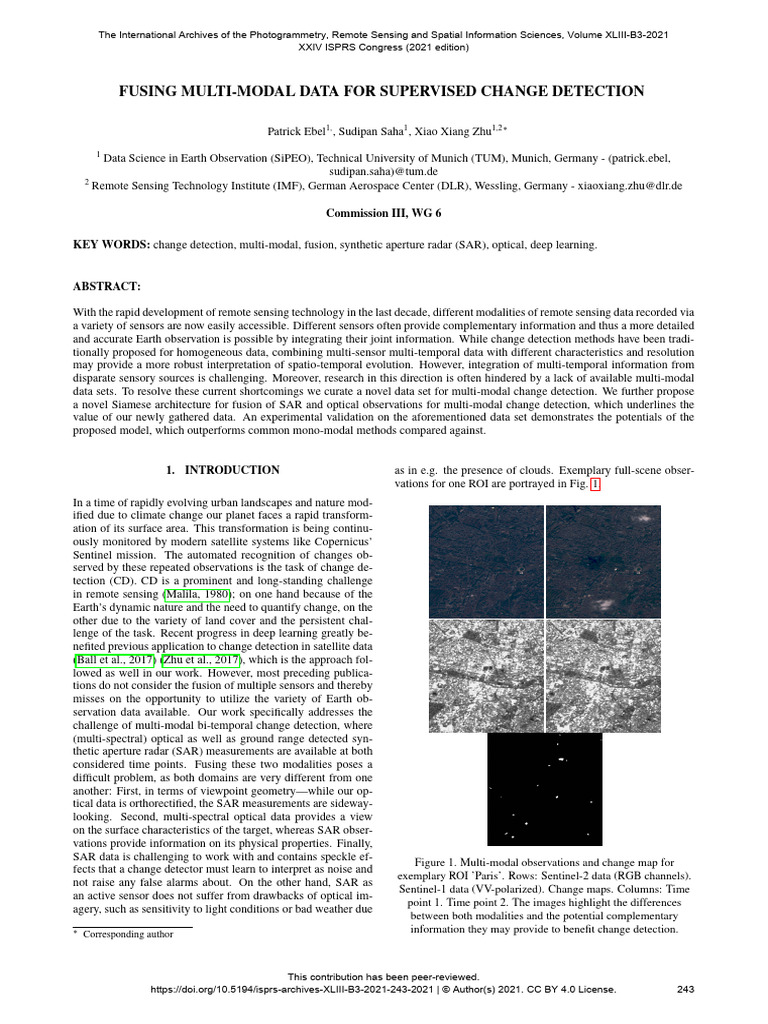 Using Multi-Modal Data For Supervised Change Detection | PDF | Remote Sensing | Deep Learning