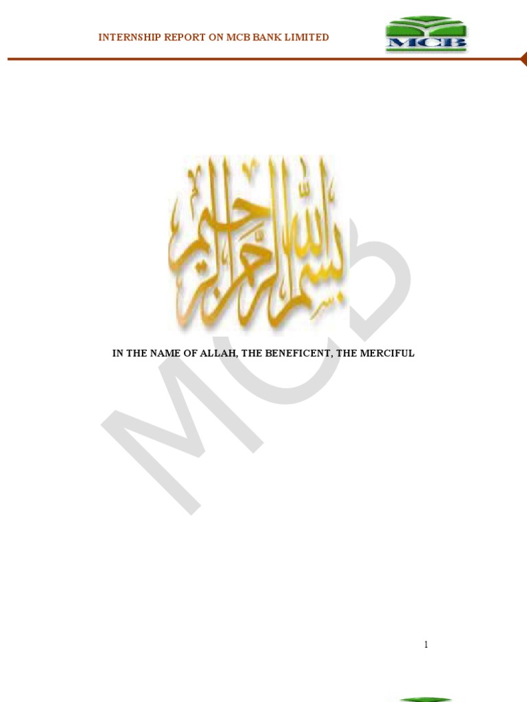 Internship Report On MCB BAnk 2010 | PDF | Cheque | Transaction Account