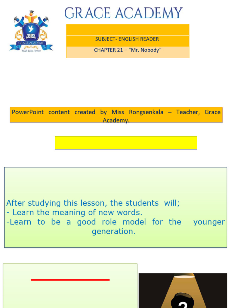 Class 4 English Reader Chapter 21 Mr. Nobody | PDF