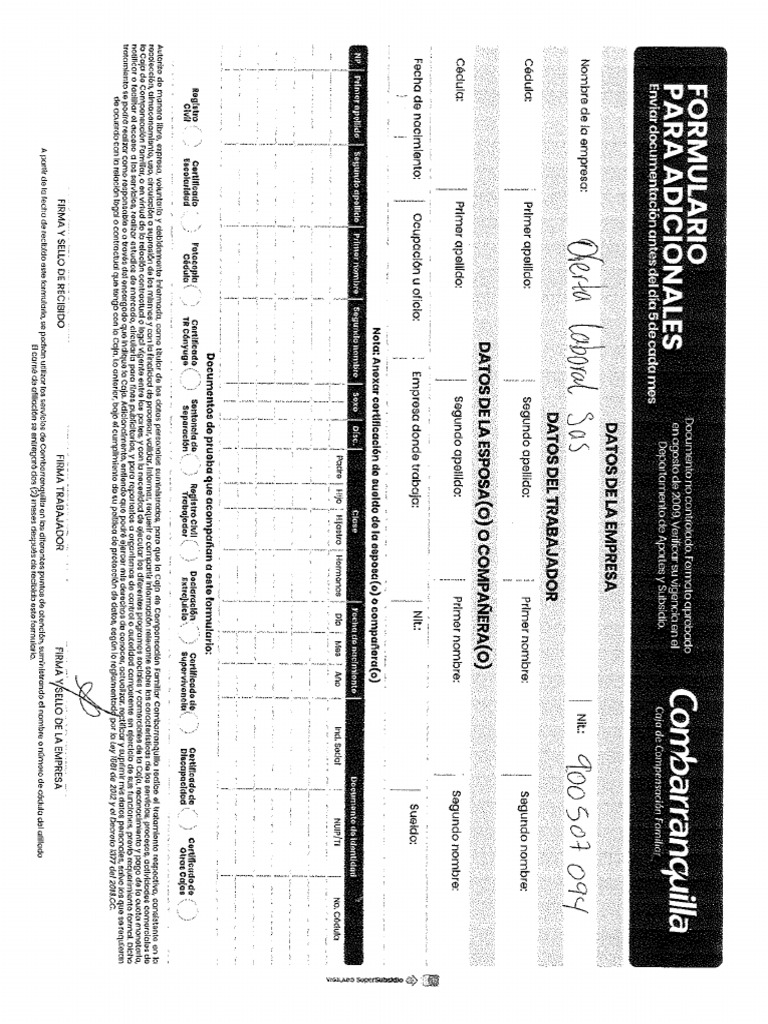 Formulario Adicional Oferta Laboral Combarranquilla 2024 | PDF