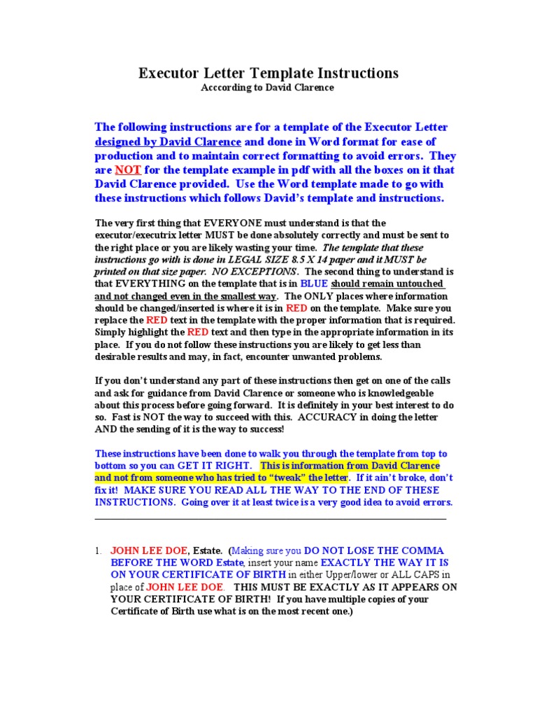 Executor Letter Instructions | PDF | Executor | Mail
